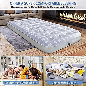 Giftway Twin Size Inflatable Air Mattress for Camping - Upgraded Height 9" Inflatable Mattress Foldable Air Bed with Waterproof Flocked Top - Portable Blow up Air Bed for Home/Travel/Housewarming Gift