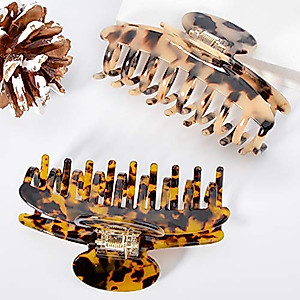 Big Claw Hair Clips 3.8 Inch Tortoise Banana Hair Clips for Women Girls Thin Hair French Design Celluloid Leopard Print Strong Hold Hair Clips for Thick Hair, 2 Color Available (2 Packs)