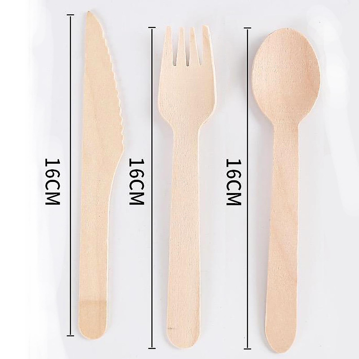 50 Pieces Disposable Wooden Cutlery Set, Premium Kraft Paper Independent Packaging Cutlery Combo: Fork Knive Spoons and Napkin for Home Office Restaurant Party and Outdoor