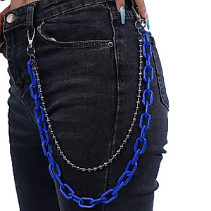 YERTTER Cute Color Acrylic Layered Jeans Pants Chains Hip Hop Trousers Chain Colorful Acrylic Gothic Rock Jean Pant Chain Waist Link Chain for Women Men Egirls (Blue)
