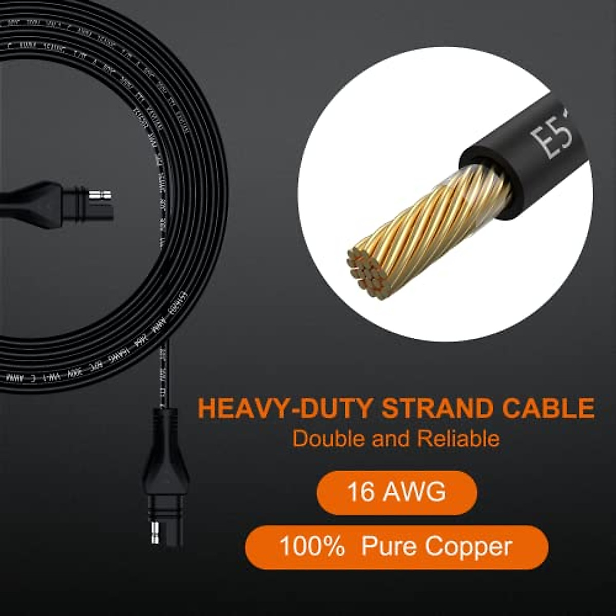 25FT SAE to SAE Extension Cable, Solar Extension Cord 16AWG Heavy-Duty Strands + Ergonomic Designed SAE Connector, for Solar Panel Battery Charger Automotive Marine Motorcycle Car RV SAE Adapter