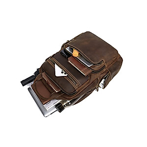 Taertii Vintage Full Grain Genuine Leather Backpack For Men 18'' Laptop Bag Large Capacity Business Weekender Travel Hiking Shoulder Daypacks Rucksack - Brown