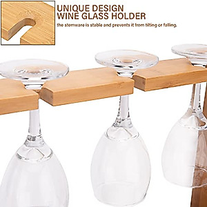 LEIMO KPARTS Wine Racks countertop with Glass Holder, Bamboo Tabletop Wine Rack, Counter top Bottle Wine Rack Shelf, Freestanding Wine Rack Hold 4 Bottles and 4 Glasses