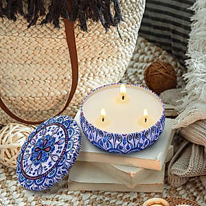 Indoor Citronella Candle, 4 x 14 oz 3 Wick, Outdoor Portable Travel Jar Candle, Powerful Lemongrass Essential Oil Soy Wax for Garden, Patio, Deck, Camping, Porch