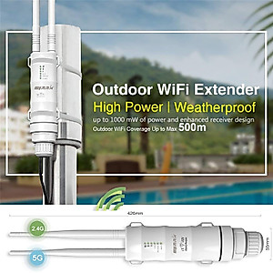 AC600 Long Range Outdoor WiFi Extender with Ethernet Port, MyMAX WN570HA1 Dual-Band 2.4+5GHz 600Mbps Weatherproof Outside PoE Access Point/Wireless Repeater/Signal Booster Amplifier in 2-Antenna