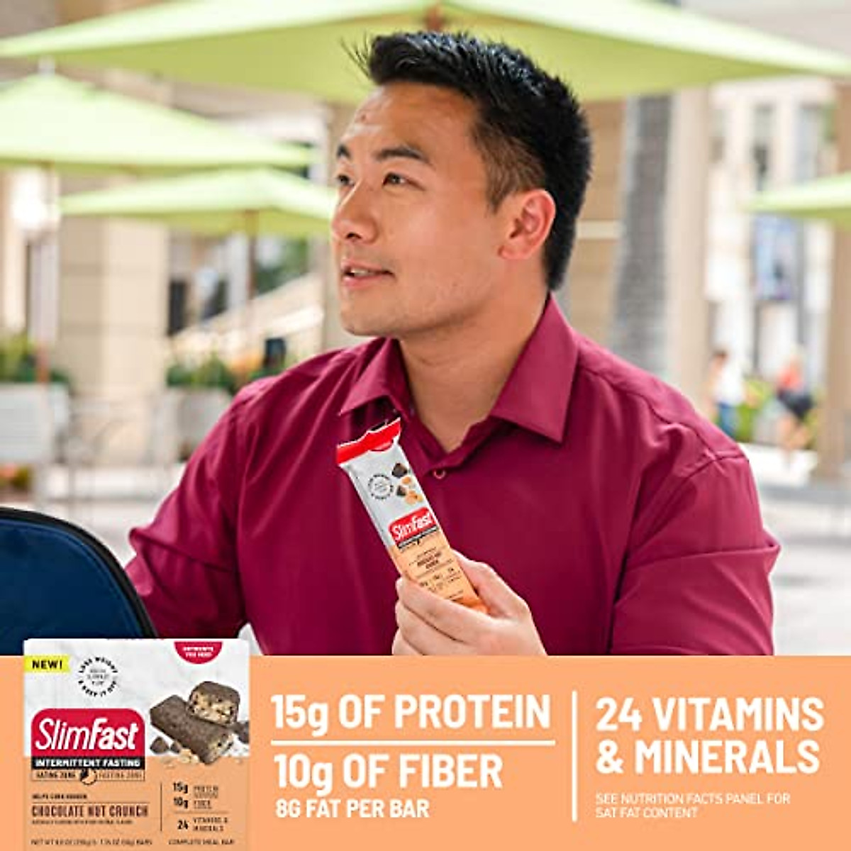 SlimFast Intermittent Fasting- Complete Meal Protein Bars, Chocolate Nut Crunch, 5 Bars (Pack of 1)