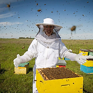 Beekeeping Gloves Bee Keeper Gloves - Premium Goatskin Leather Beekeeper Gloves with Protective Ventilated Long Canvas Sleeves & Elastic Cuffs for Beginner, Professional Beekeeping Supplies,Large