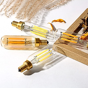 CREATE BRIGHT T6 LED Bulb Dimmable Light Bulbs E12 T25 Clear Glass Tubular Edison Candle Bulb for Ceiling Fan,Pendant,Wall Sconces,Chandeliers,6W,4000K,Pack of 6