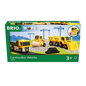 BRIO Construction Vehicles - Premium Wooden Toy Train Set | Fun and Educational | Easy Magnetic Couplings | FSC Certified Wood | Ideal Christmas or Birthday Gift