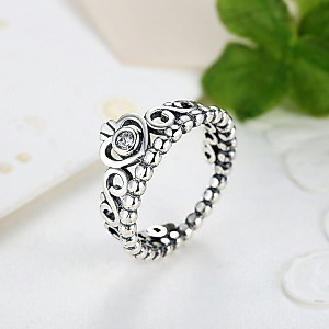 Presentski Simple Fashion 925 Sterling Silver Crown Princess Diamond Ring for Wedding Jewelry