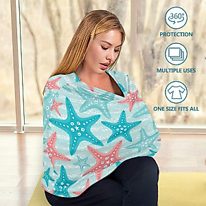 Nautical Ocean Starfish Baby Car Seat Covers, Nursing Cover Breastfeeding Scarf Soft Breathable Stretchy Coverage, Infant Stroller Cover for Boys Girls