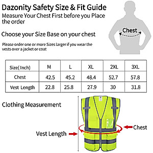 Dazonity High Visibility Safety Vest with Multi Pockets and Zipper, 10 Packs,Reflective Strips, Fit for Men & Women, Work, Construction,Cycling, Runnning, Surveyor, Volunteer (Yellow-XL)