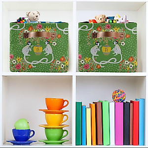 susiyo Large Foldable Storage Bin Tribal Elephants Storage Bins Collapsible Decorative Fabric Storage Baskets ,Green Chinoiserie Monkeys