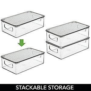 mDesign Plastic Pantry Storage Box Container with Lid and Built-In Handles - Organization for Flour, Cereal, Pasta, Rice, or Food in Kitchen Cupboard, Ligne Collection, 8 Pack, Clear/Smoke Gray