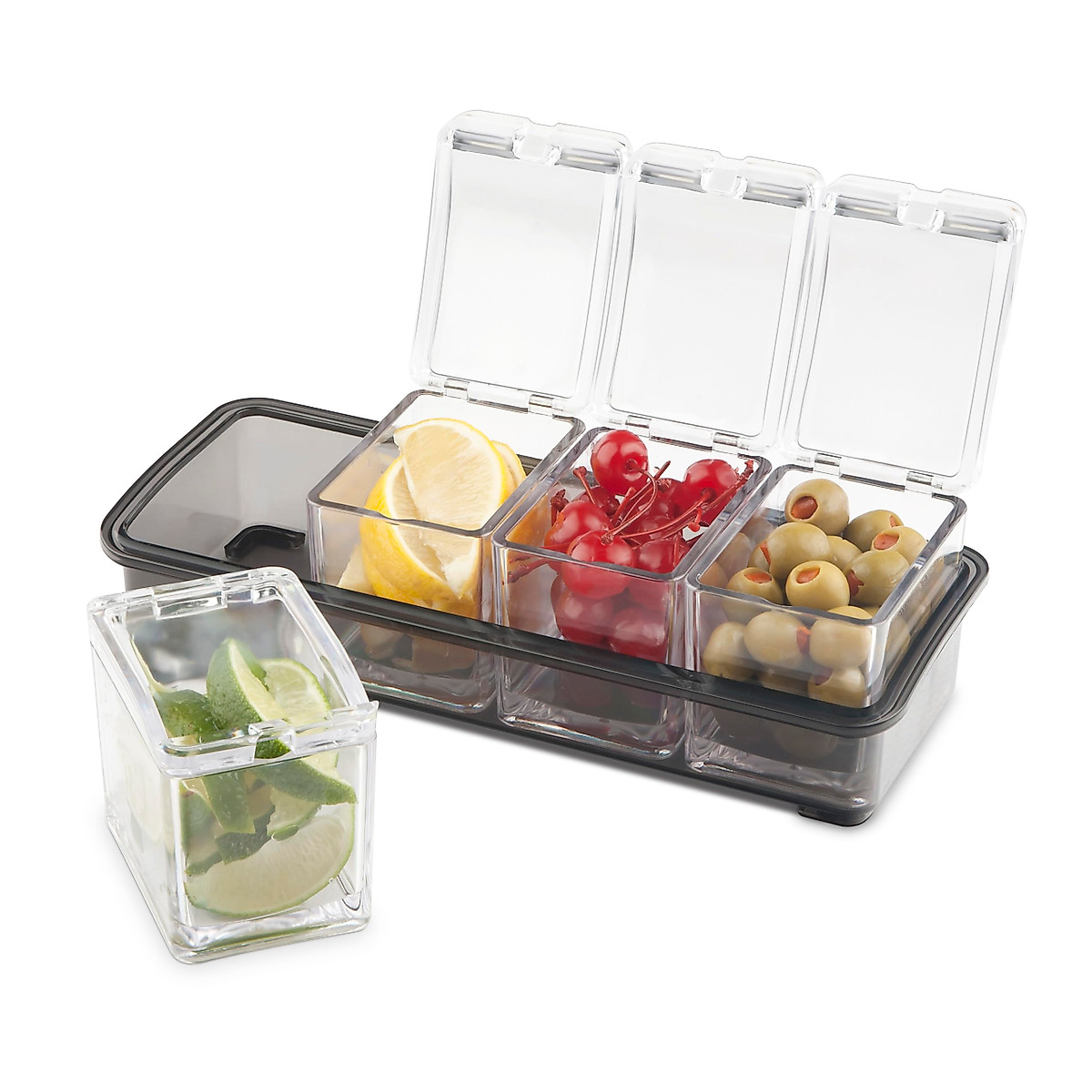 Final Touch 5 Piece Garnish Bar Caddy - Keep Ingredients Organized and Sanitary - 4 Removable Containers with Lids - BPA-Free Acrylic (FTA2000)