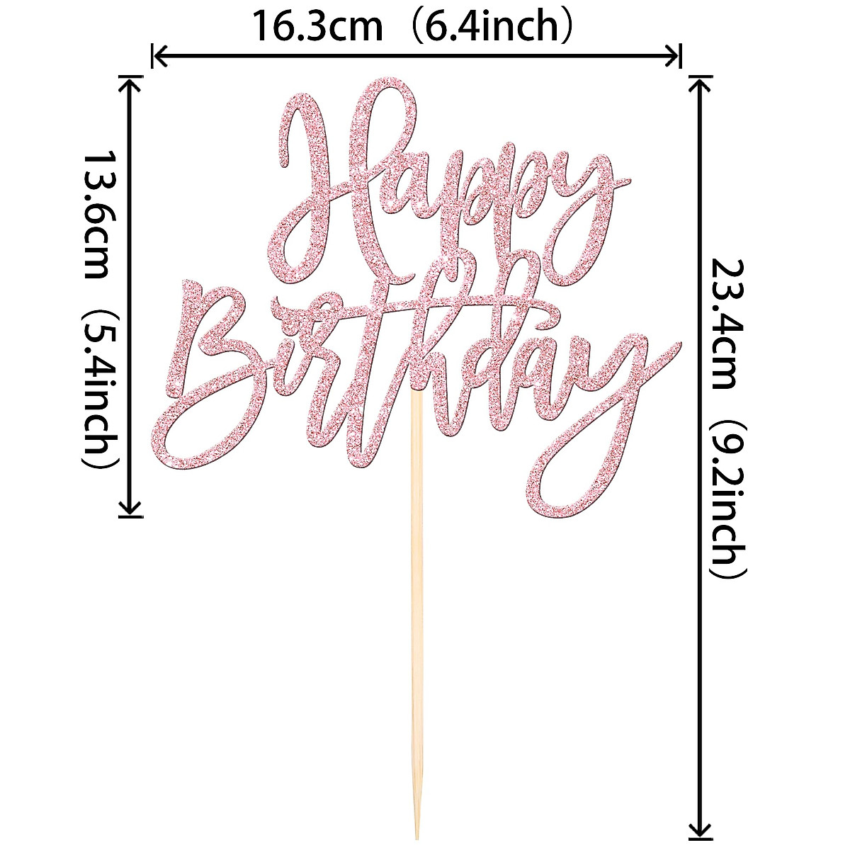 1 PCS Happy Birthday Cake Topper Glitter Happy Birthday Cake Pick for Celebrating Happy Birthday Anniversary Theme Party Cake Decorations Supplies Light Pink