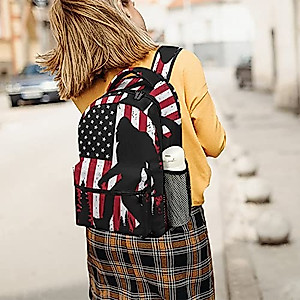 Bigfoot and American Flag Laptop Backpack Fashion Shoulder Bag Travel Daypack Bookbags for Men Women