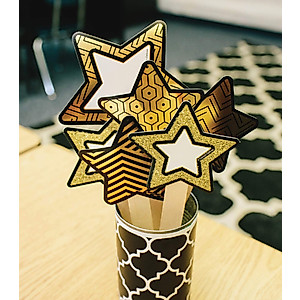 Carson Dellosa Stars Cutouts, 36 Black & Gold Star Cutouts for Bulletin Board and Classroom Décor, Space Décor and Galaxy Décor Classroom Cut-Outs, Black and Gold Star Décor