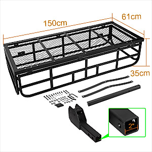 Universal 59"x24"x14" Black Mild Steel Foldable Cargo Box Luggage Carrier Basket Fits 2" Receiver