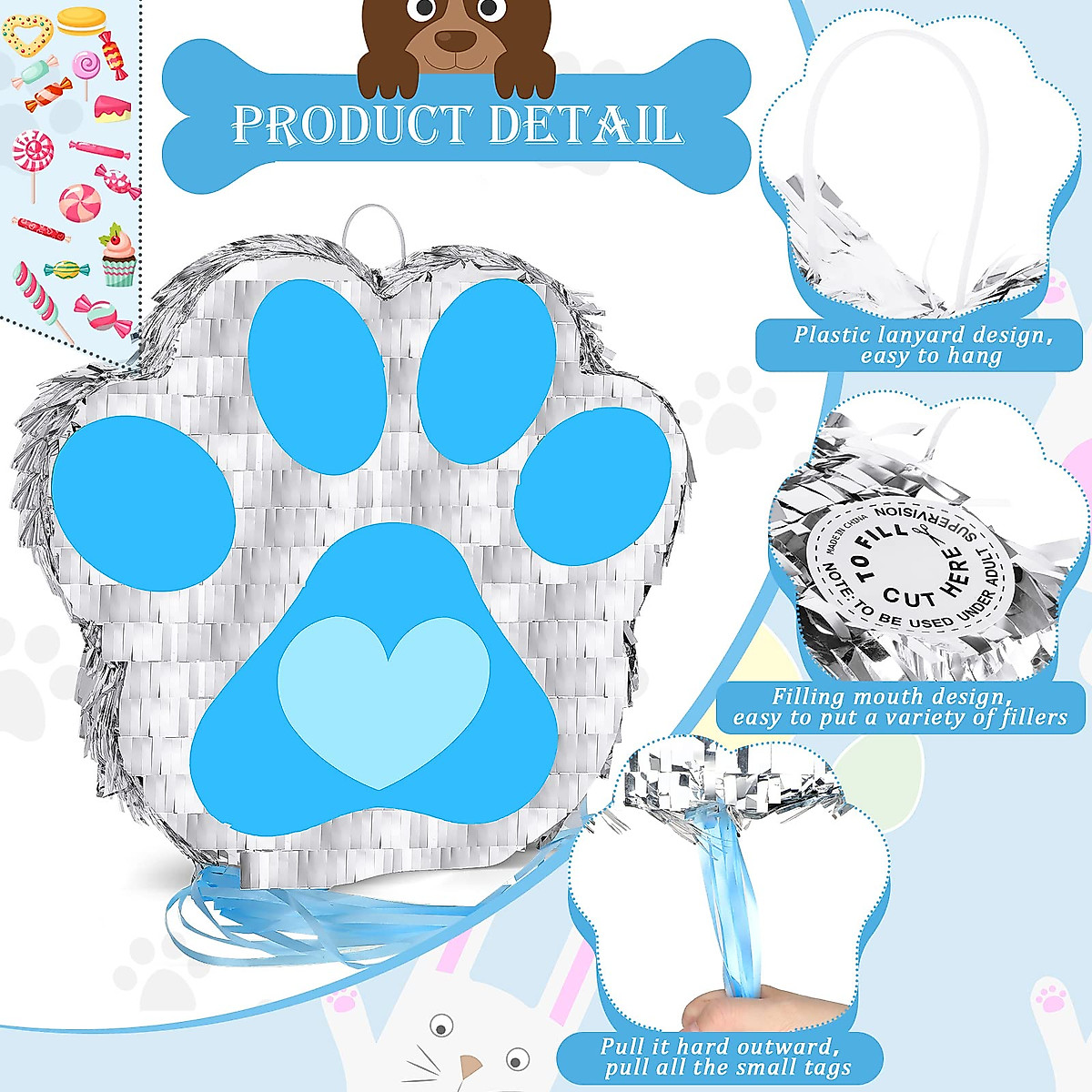 Dog Paw Piñata Small Dog Paw Piñata Themed Birthday Party Supplies Piñata Blue Puppy Paw Piñata It's Party Woof Dog Themed for Girls Boy Baby Shower