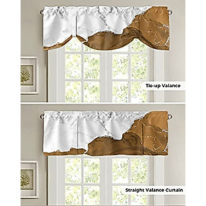 Funnywall88 Tie Up Curtain Valance for Living Room,Wild Marble Pattern Gold Brown White Ombre Valance for Kitchen Window Valance Adjustable Tie-up Valance 12 Inch Rod Pocket 1 Panel
