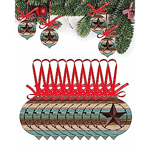 2023 Christmas Ornaments Western Metal Texas Vintage Iron Star,Xmas Tree Decorations Acrylic Hanging Accessories,Rustic Farmhouse Wood Board Christmas Pendant Ornament for Party Holiday Decor 10pcs