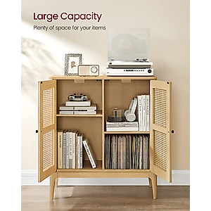 VASAGLE by SONGMICS HOME Rattan Sideboard Buffet Storage Cabinet - Kitchen Cupboard Server Console Table with Adjustable Shelves, 15.7 x 31.5 x 35.4 Inches for Entryway, Living Room, Natural