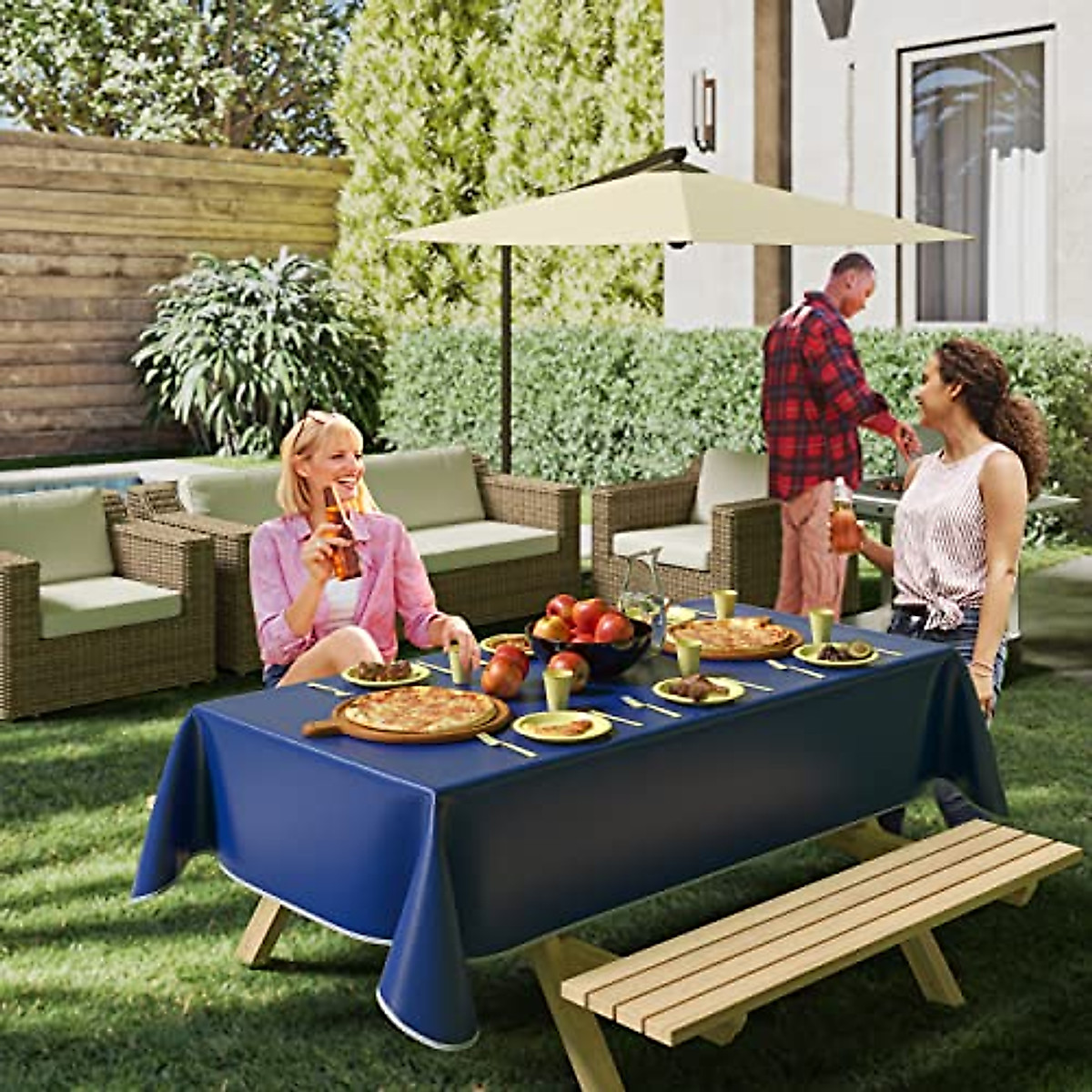 Dark Blue Vinyl Tablecloths - 54 In. x 108 In. - Pack Of 1 Rectangle Tablecloth - Dark Blue Flannel Backed Vinyl Tablecloths For Rectangle Tables - Plastic Table Cloths - Flannel Backing - Waterproof