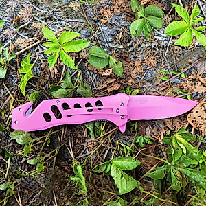 ALBATROSS Multifunction Stainless Steel Folding Pocket Knife, Spring Assisted Open, 4.5" Handle, 3" Blade, 7.5" Overall (Pink)