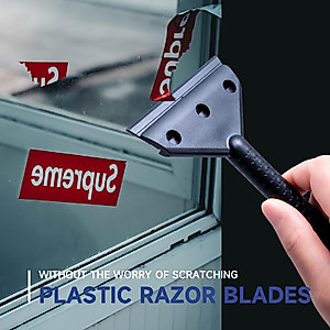 FOSHIO Long Handle Plastic Razor Blade Scraper, Scraper Tool with 10PCS Plastic Blades for Sticker Remover, Label Remover, Decal Remover, Gasket Remover, Residue Remover, Plastic Scraper for Cleanning