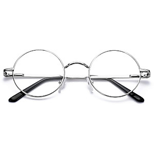 Pro Acme Non Prescription Clear Lens Glasses Retro Small Round Metal Frame (Silver)