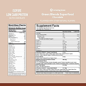 Isopure Build Your Smoothie Chocolate Bundle Dutch Chocolate Low Carb Protein Powder (14 Servings) and Amazing Grass Greens Chocolate Blend Superfood (30 Servings)