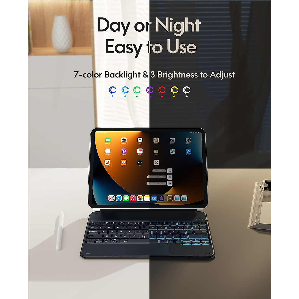 CHESONA Magnetic Floating Keyboard Case for iPad Pro 11 2022, Multi-Touch Trackpad with 7 Color Backlit, Wireless Keyboard for iPad Pro 11 inch 2022 4th/3rd/2nd/1st Gen, for iPad Air 5th/4th Gen,Black