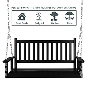 MUPATER Outdoor Patio Hanging Wooden Porch Swing 5FT with Chains, 3-Person Heavy Duty Swing Bench for Garden and Backyard, Black