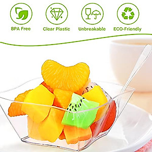 Suclain 200 Pack 5 oz Clear Plastic Dessert Cups Parfait Appetizer Plates Bowls Clear Dessert Bowls Mini Clear Cups Wedding Appetizer Bowls with 200 Pack Spoons for Wedding Party