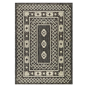 Antep Rugs Patio 6x9 Outdoor/Indoor Southwest Aztec Native Area Rug (Gray, 6'7" x 9')
