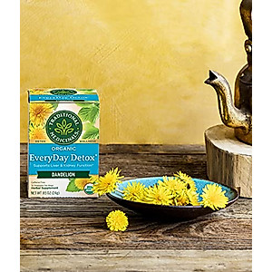 Traditional Medicinals Organic EveryDay Detox Dandelion Herbal Tea, Supports Liver & Kidney Function, (Pack of 4) - 64 Tea Bags Total