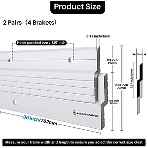 2-Pairs Heavy Duty 30-inch Aluminum French Cleat Hanger, Z Bar Clips Mount for Mirror and Picture, 200-Pound Max Load Secure Wall Mounting Interlocking Brackets Z-Hangers, Hardware Include
