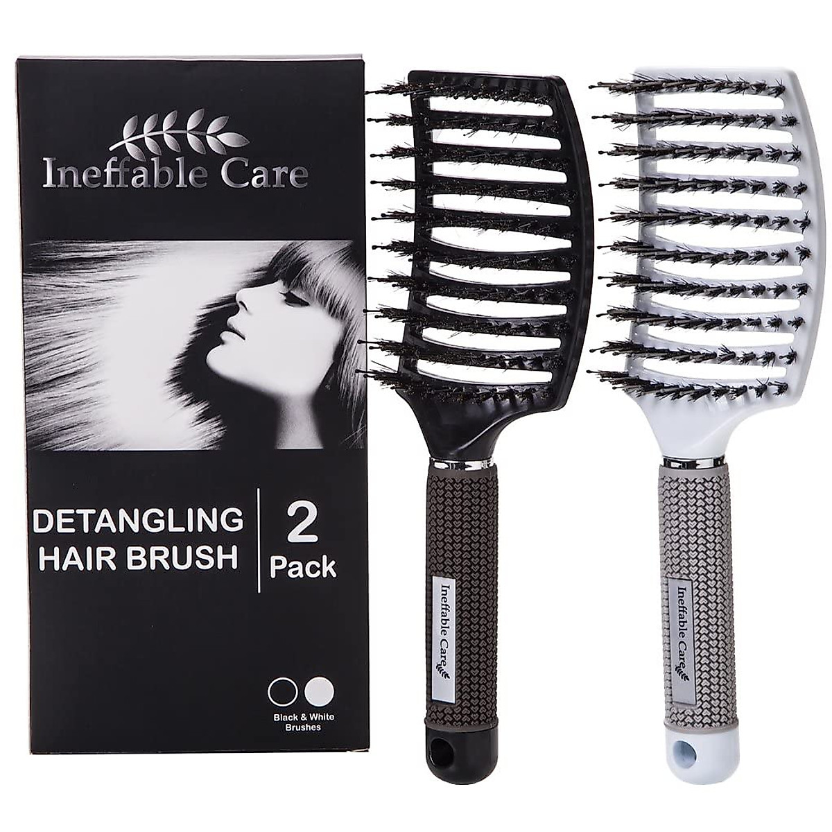 Boar Bristle Hair Brush set – Curved and Vented for Wet and Dry Detangling Hair Brush for Women Long, Thick, Thin, Curly & Tangled Hair Vent Brush - Stocking Stuffers Gift kit