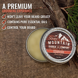 Beard Balm - Rocky Mountain Barber - 100% Natural - Premium Wax Blend with Cedarwood Scent, Nutrient Rich Bees Wax, Jojoba, Tea Tree, Coconut Oil