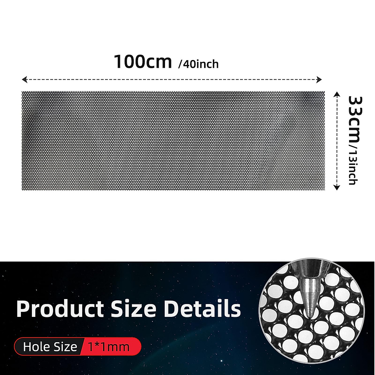 AggAuto Universal 40"x13" Car Grill Mesh - 100x33cm PVC Coated Stainless Steel Automotive Grille Insert Screen Bumper Vent, One of the Most Multifunctional Shape Grids Black