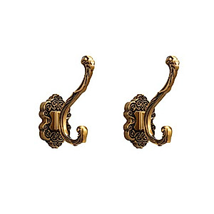 SDH Coat Hooks Wall Mounted - Decorative Towel Hooks - Aluminum Heavy Duty Wall Hooks for Hanging Coats, Purse & Clothes in Hallway, Closets, Bathroom - Pack of 2 Vintage Style Antique Brass Hooks