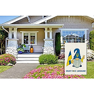 Haustalk Pray for Ukraine Garden Flags Double Sided Ukraine Gnomes Garden Flag Polyester Flag for Yard House Decor 12x18