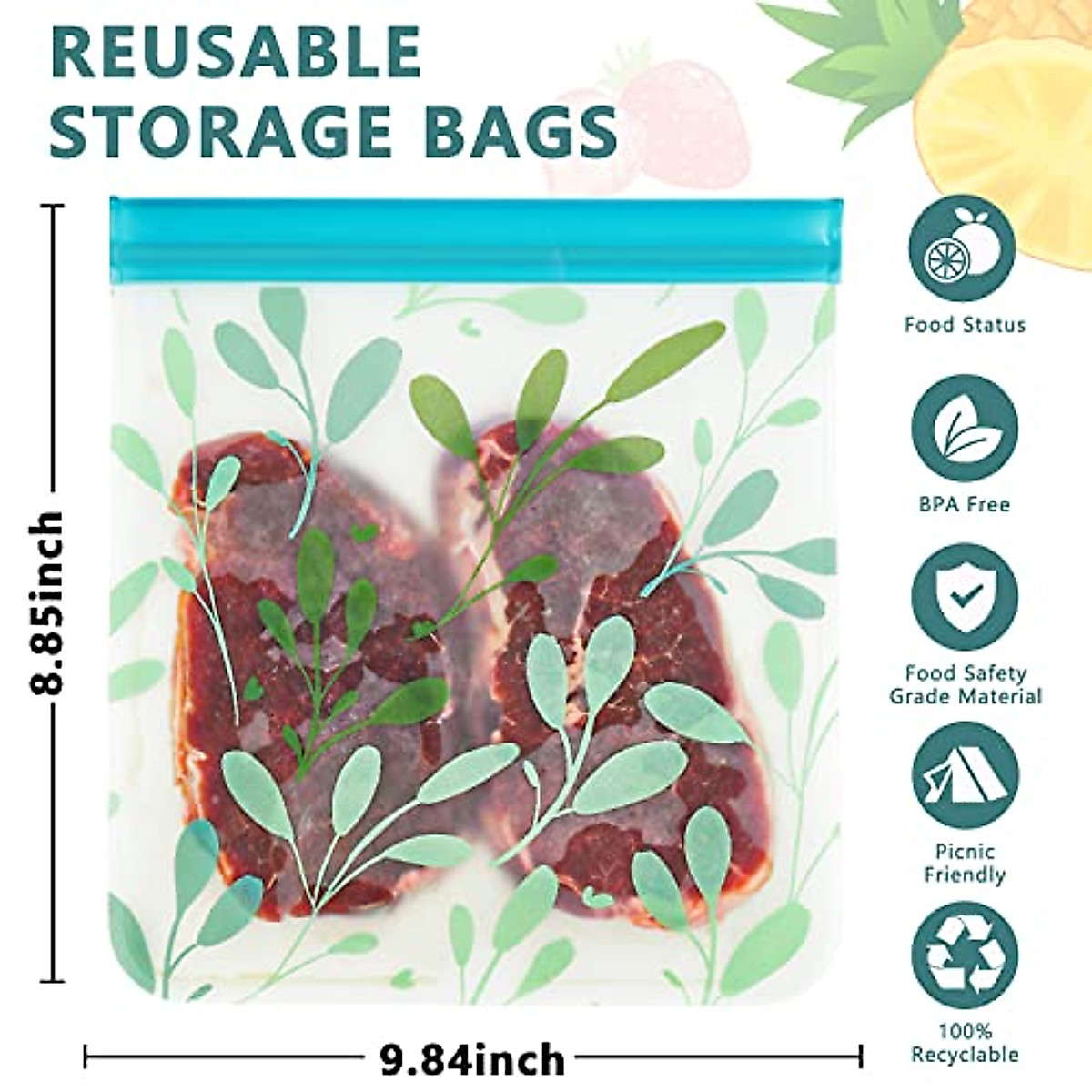 4 Pack Dishwasher Safe Reusable Gallon Freezer Bags,Reusable Food Storage Bags,Reusable Ziplock Bags Silicone For Travel/Home Kitchen Organization Marinate Meats, Cereal, Sandwich, Snack (BPA FREE)