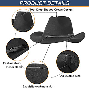 GEMVIE Cowboy Hat for Men Women Classic Roll Up Brim Fedora Cowgirl Hat Western Cowboy Hat with Belt Black