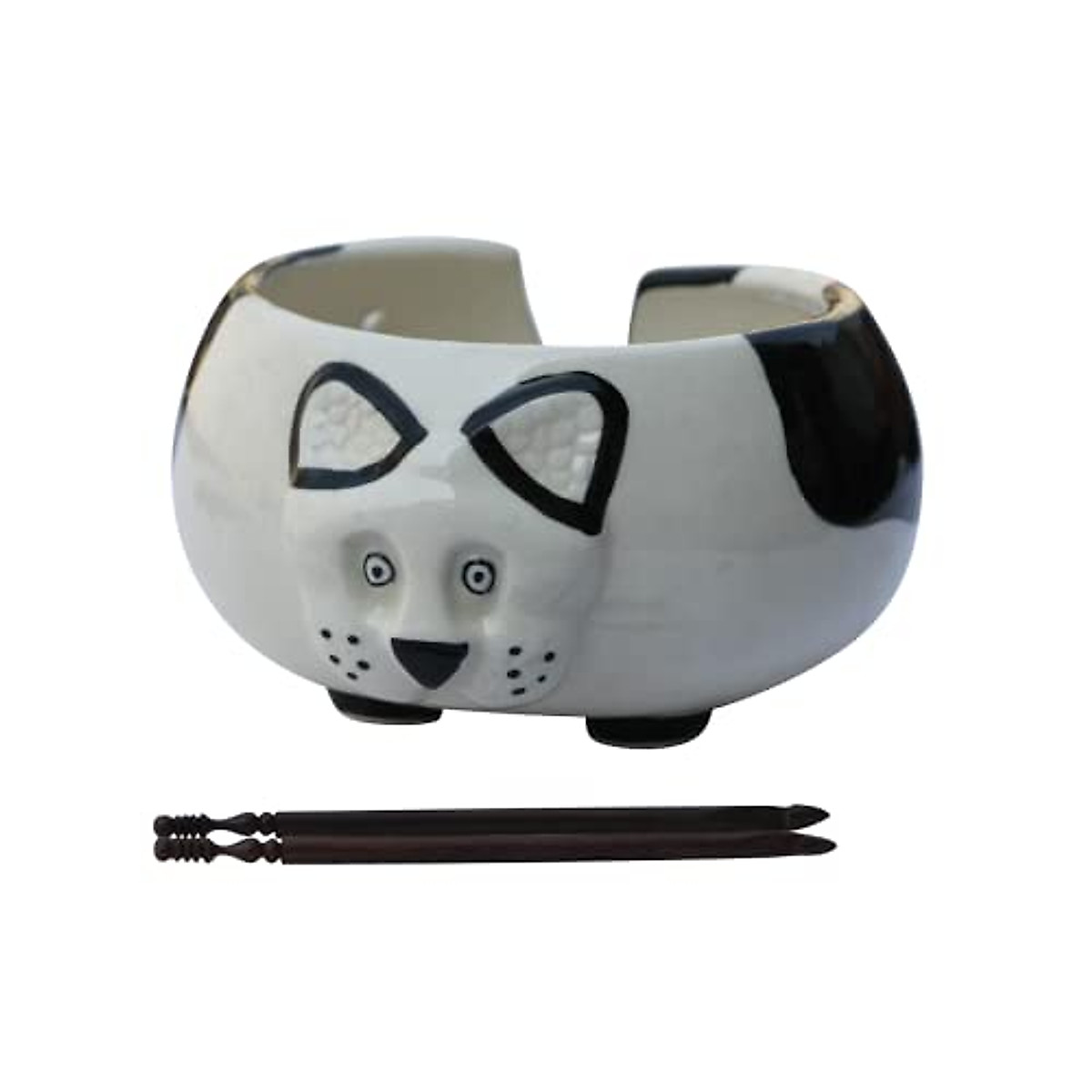 Ceramic Yarn Bowl Large 7in x 4in for Knitting and Crocheting with Free Travel Pouch and Crochet Hooks