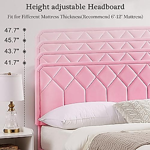 VECELO Twin Size Bed Frame Premium Leather Upholstered Platform with Height Adjustable Headboard/Mattress Foundation, Solid Wooden Slat Support, No Box Spring Needed/Easy Assembly