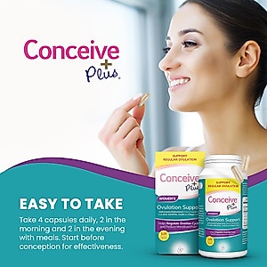 CONCEIVE PLUS Myo-Inositol & D-Chiro Inositol Supplement Blend Capsules | Folate, Ginger, CoQ10, Vitamin B8 | 30-Day Supply Healthy Ovarian Function for Women | 120 Inositol Caps