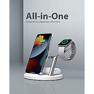Wireless Charger,ZECHIN 3 in 1 Wireless Charging Station,Fast Wireless Charger Stand for iPhone 14/13/12/11/Pro/Max/XS/XR/X/8/Plus, for Apple Watch 7/6/5/4/3/2/SE, for AirPods 3/2/Pro(White)
