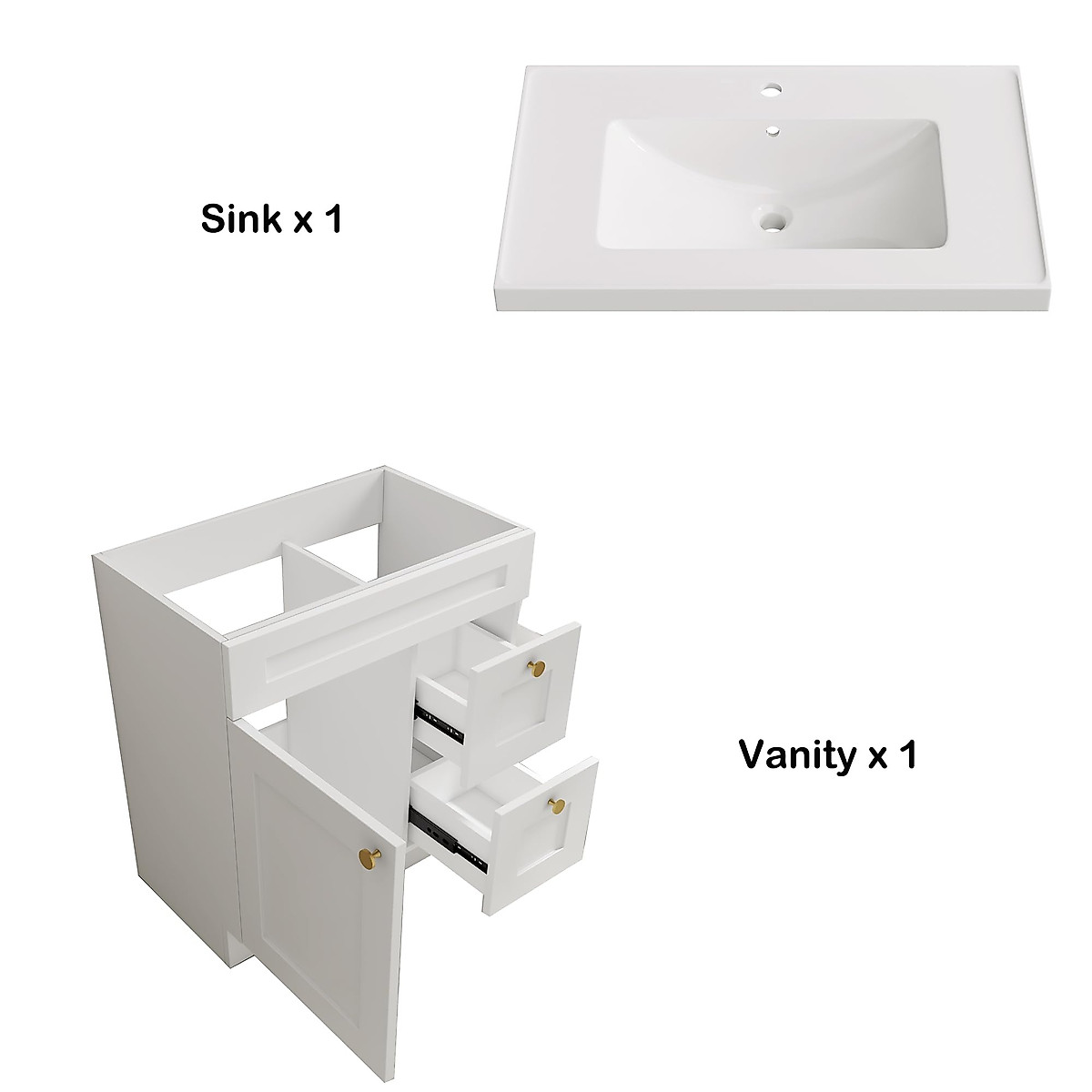 JPND White Shaker Style 36" Bathroom Vanity with Sink Top, Wooden Double Door Bathroom Storage Vanity with Soft-Close Door and 4 Drawers (Faucet and Knobs Not Included)